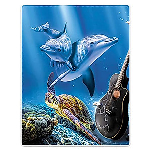 TSlook Soft Warm Blankets Sofa Bed Throw Turtle Dolphin Guitar Ocean 50 x 80 inch