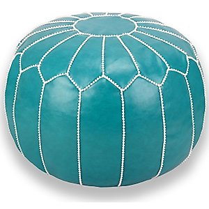 zefen Leather Pouf Unstuffed Ottoman - Moroccan Ottoman Footstool, Upholstered Pouf Futon Chair - Boho Decor for Living Room Furniture, Bedroom, Kids Room - Boho Home Gift Idea Wedding Poufs (Blue)