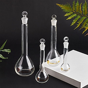 OLYCRAFT 4pcs Volumetric Flask 10ml/25ml/50ml/100ml Volumetric Flask Set with Glass Cap Durability & Chemical Resistance Glass Bottle for Laboratory Project