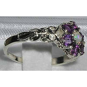 LetsBuyGold 925 Sterling Silver Real Genuine Opal and Amethyst Womens Band Ring - Size 7