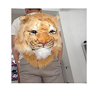 LANFIRE Domineering backpack stuffed tiger head 3D simulation personalised shoulder Bag Animal head shoulders bag (large, lion)