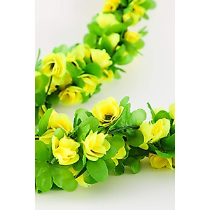 Charmly 6 Pcs 45 FT Artificial Little Rose Vine Fake Silk Flowers Garlands Hanging Rose Ivy Plants Home Hotel Office Wedding Party Garden Craft Art Décor Spring Yellow