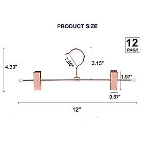 Amber Home 12 Pack Rose Copper Gold Metal Pants Skirt Hangers with Clips, Adjustable Clip Metal Trouser Hangers, Clip Hangers for Jeans Pants Heavy Duty (12 Pack)