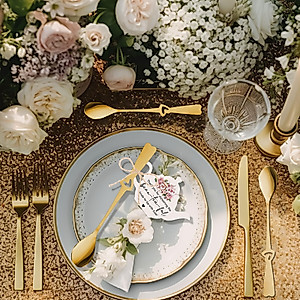 Skybooly 50 Sets Bridal Shower Tea Party Favors for Guests Mini Coffee Spoons Small Tea Spoons Heart Spoon with Teapot Idea Thank You Cards and Hemp Rope Wedding Souvenirs Tea Party Supplies