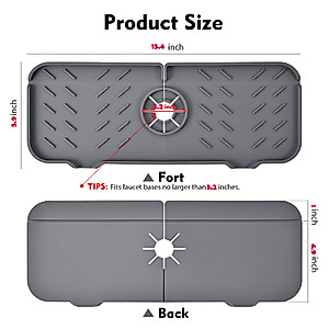 Kitchen Sink Splash Guard, Silicone Faucet Handle Drip Catcher Tray, fits faucet bottom diameter in 3.2 inch, Sponge Holder Sink Protectors Mat for Kitchen Bathroom Sink Accessories（15.4" x 5.9"）