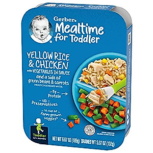 Gerber Mealtime for Toddler Yellow Rice & Chicken with Vegetables in Sauce & Side of Green Beans & Carrots, Packed in Seasoned Water, 6.67 OZ (Pack of 8)