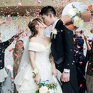 6PCS Wrist Corsage Bracelets, Glossy White Pearl Corsage Wristlet Band Elastic Pearl Wrist Strap Corsage Bracelets DIY Wrist Corsage Kit for Wedding Party Bride Bridesmaid Gift