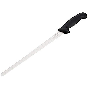 Mercer Culinary M23010 Millennia Black Handle, 10.3-Inch Granton Edge, Salmon, Slicer