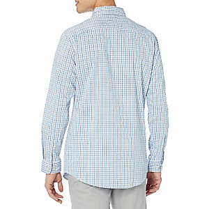 Amazon Essentials Men's Slim-Fit Long-Sleeve Stretch Dress Shirt, White Grid Check, Medium