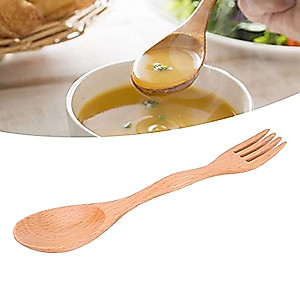 2-in-1 Spoon Fork,Beech Wood Spoon,Fork Spoon,Fork Integrated Spoon Fork Kitchen Tableware for Home Restaurant School Kitchen