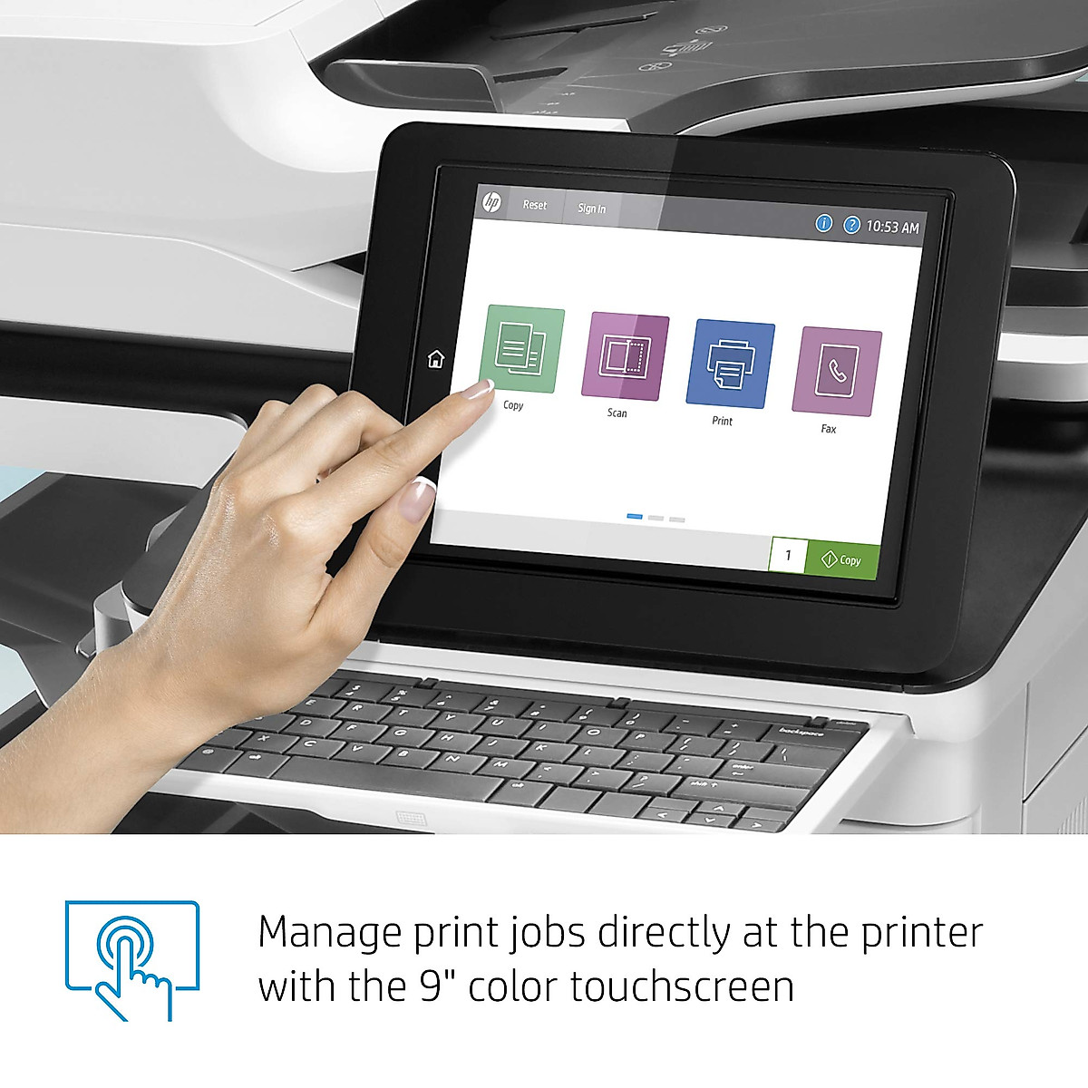 HP LaserJet Enterprise Flow MFP M635z Monochrome All-in-One Printer with built-in Ethernet, 2-sided printing, high-capacity input feeder, wheeled stand & 3-bin stapler/stacker (7PS99A)