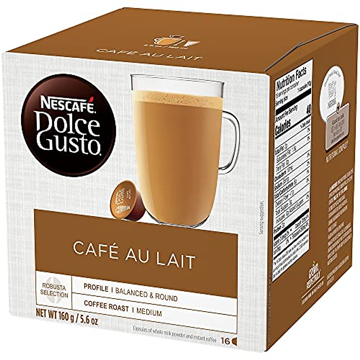 Nescafe Dolce Gusto Coffee Pods, Cafe Au Lait,16 Count (Pack of 3)