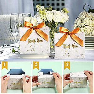 Mimorou 80 Pack Small Thank You Gift Bags Marble Pattern Party Favor Bag with Champagne Gold Bow Ribbon 4.53 x 1.77 3.94 Inch Wedding Mini Goodie for Adults Paper Wrap