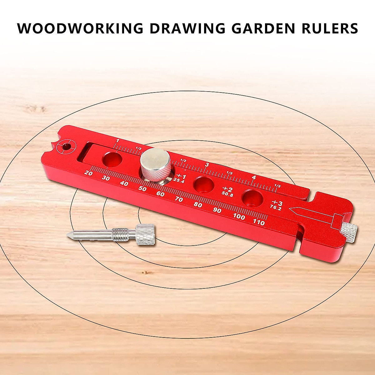Woodworking Circular Drawing Tool, Aluminum Alloy Wood Scriber Tool Compass Scriber Adjustable Arc Drawing Ruler Gauge Metric and Inch Dual-Scale Fixed-Point Marking Carpenter Tool
