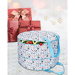 JOSIVIKY Wreath Storage Container 24", Christmas Hanging Wreath Storage Bag,Heavy-Duty Carrying Handles,Expandable Space with Double Zipper, Large Capacity for Storing Mutiple Artificial Door wreaths or Holiday Wreaths (Blue)