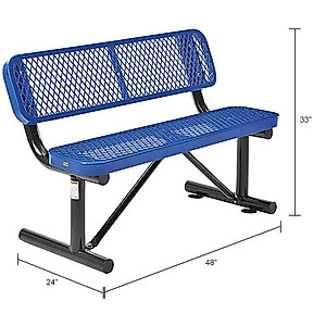 Global Industrial 48" L Outdoor Steel Bench with Backrest, Expanded Metal, Blue