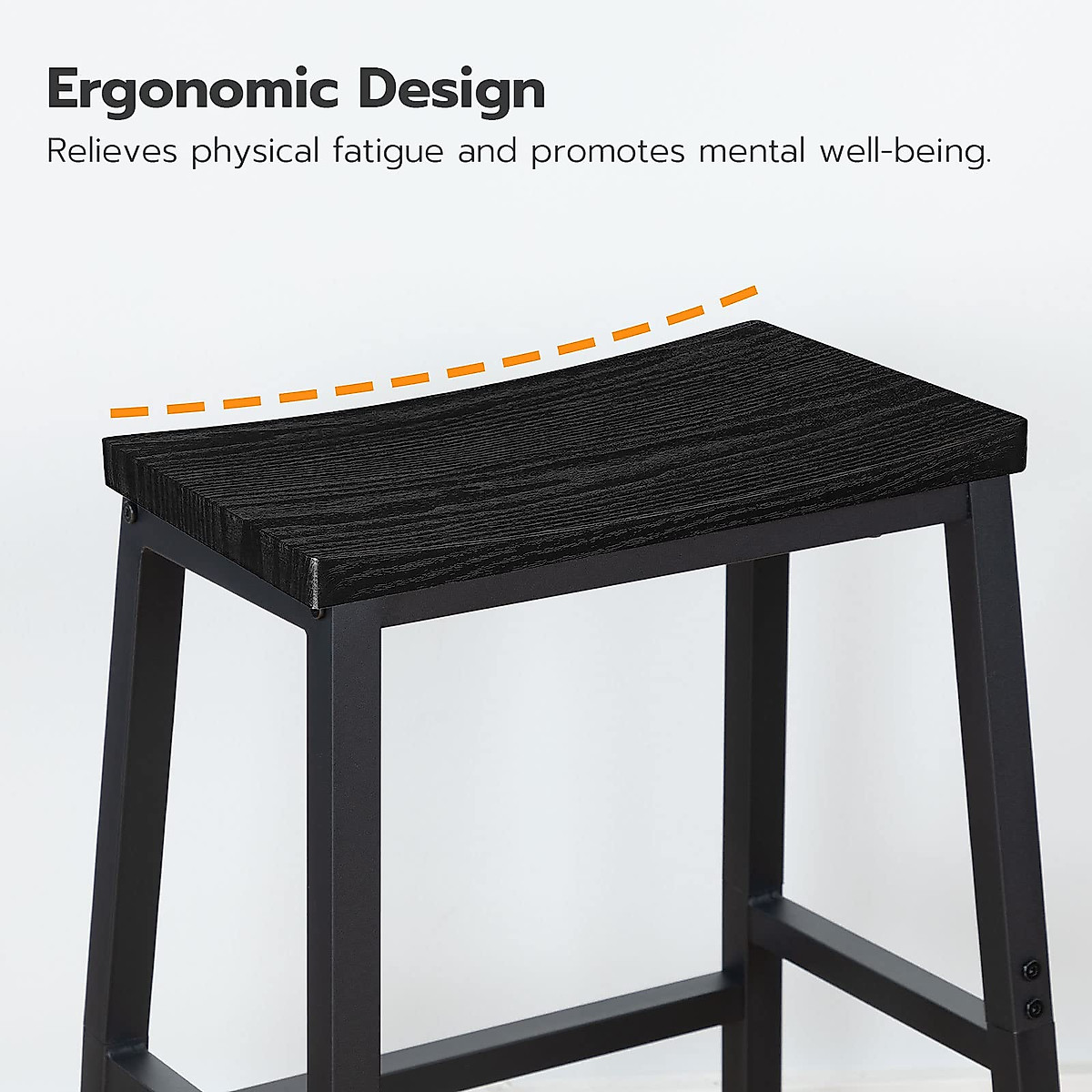 HOOBRO Bar Stools, Set of 2 Bar Chairs, 23.6 Inch Saddle Stools, Kitchen Counter Stools with Footrests, Industrial Stools for Dining Room, Kitchen, Counter, Bar, Black BB02MD01