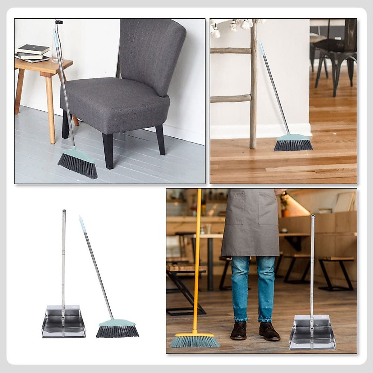 ULTECHNOVO 1 Set Garbage Shovel Cleaning Scraper Long Handle Broom Floor Sweeping Broom Long Handle Dust Pan Broom and Dust Pan Ladlebroom Home Stainless Steel Office Dustpan Indoor