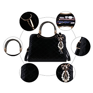 Qiayime Purses and Handbags for Women Shiny Patent Fashion Ladies Designer PU Leather Top Handle Satchel Shoulder Tote Crossbody Bags (Black)