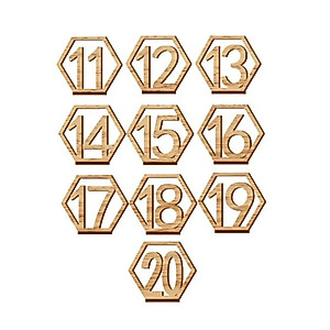 SYCOOVEN Wooden Table Numbers, 1-10 Wedding Table Numbers with Holder Base, Double Sided Hexagon Shape Perfect for Wedding, Party, Events or Catering Decoration(11-20)
