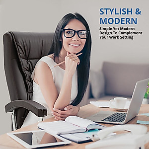 Halter Ergonomic Office Chair for Home Office Desk, Luxury Leather Bonded Executive Chair, Adjustable Height, Padded Comfy Seat, High Back Lumbar Support, Computer Chair for All Day Comfort, Black