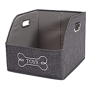 Brabtod Foldable Storage Bin - Rectangle Storage Basket with Handle, Organizer Bin for Pet Toys, Diaper, Shelves, Closet -Gray