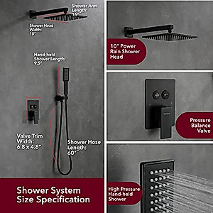 VANFOXLE Shower Faucets Sets Complete Matte Black Shower System with 10 inches Rainfall Shower Head, Push-Button Shower Faucet Fixture Combo Set Wall Mounted