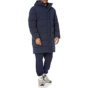 Amazon Essentials Men's Recycled Polyester Hooded Long Puffer, Navy, X-Large