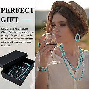 Janmercy 11 Pcs Bohemian Turquoise Jewelry Set Western Jewelry for Women Turquoise Necklace Turquoise Bracelet Earrings and Rings (Stylish Style)