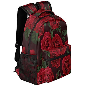 DJYQBFA Red Rose Backpack for Men Women Kids, Flower Floral School Bag Travel Hiking Dayback Large College Bookback Laptop Bag for Girls Boys Student