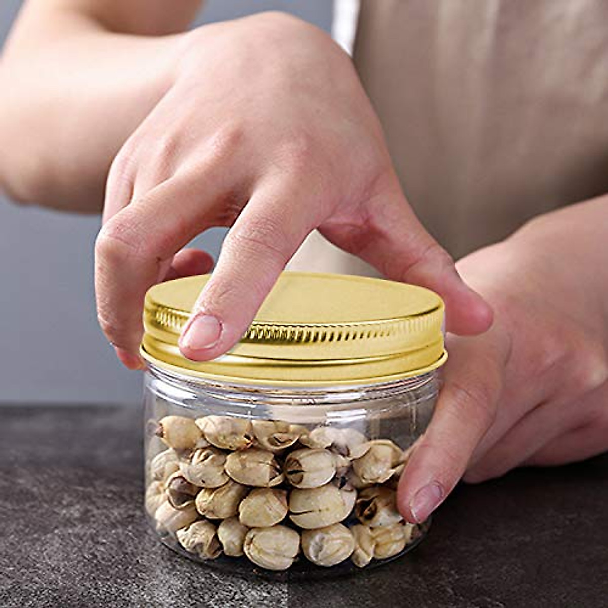 Plastic Jars with Lids,12 Pack Refillable Plastic Slime Storage Containers Clear Plastic Food Storage Jars,Plastic containers with Gold lids for Beauty Products,Kitchen & Storage - BPA Free (4 Ounce)