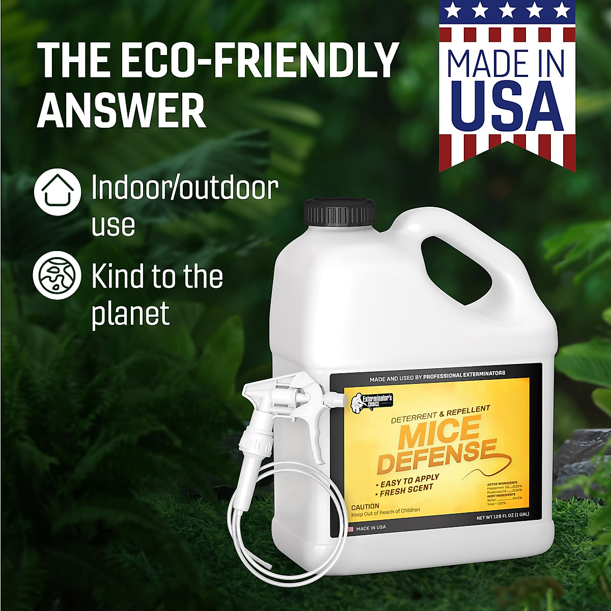 Exterminator’s Choice Mice Repellent Spray - 1 Gallon - Rodent Defense Spray for Lawns, Gardens, Attics, and Garages - Non-Toxic Deterrent - Repels Mice and Rats - Safe for Kids and Pets