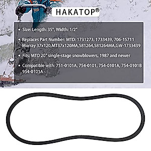 HAKATOP 954-0101 754-0101 Auger Drive Belt for MTD Cub Cadet 754-0101A 954-0101A 265-433 Murray 581264 581264MA 1/2 X 35" Snow Blower