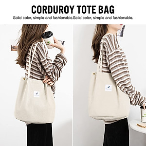 Women Tote Bags Grocery Shoulder Bag Corduroy with Inner Pocket for Work Beach Lunch Travel Shopping Shopper Handbags