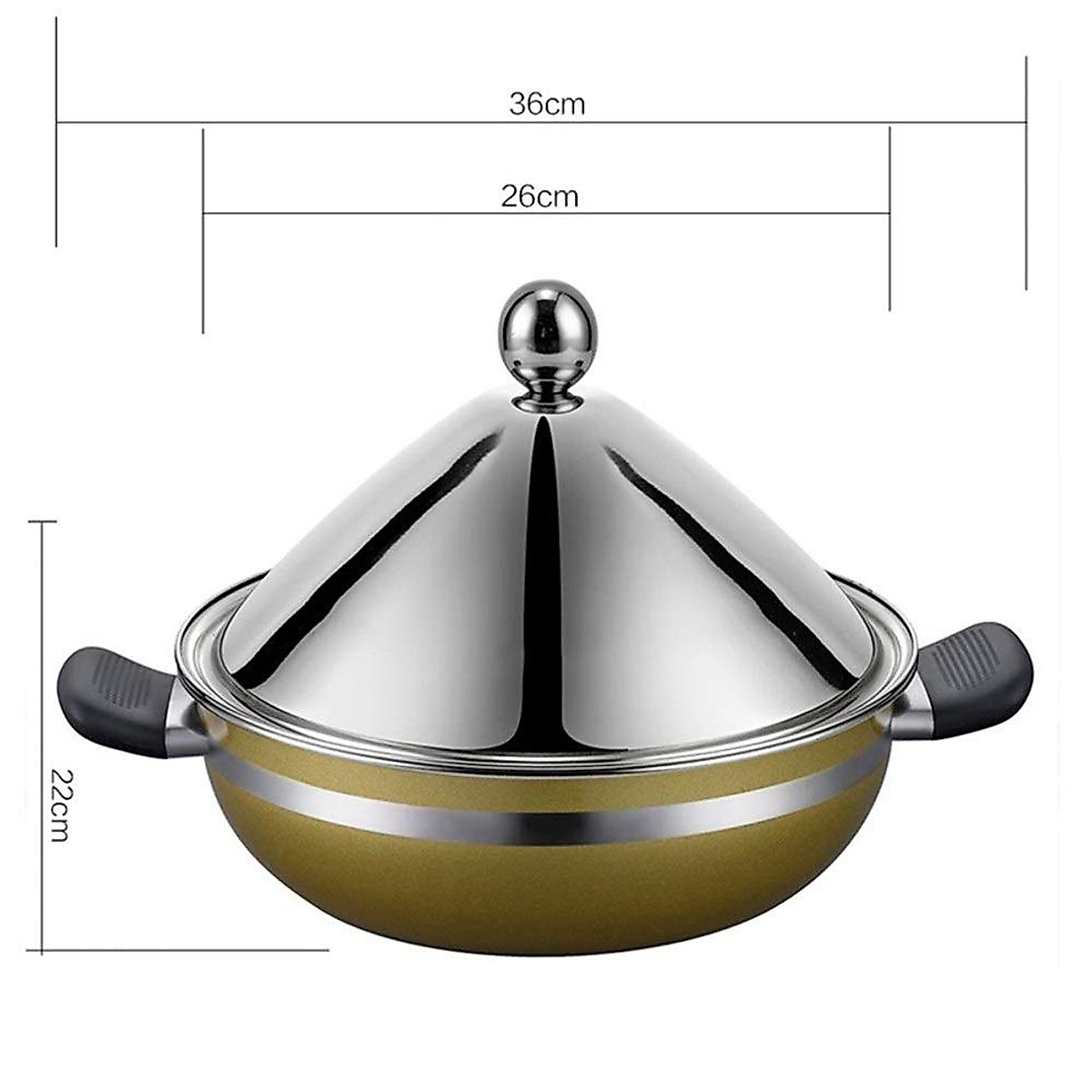 Tajine, with base, suitable for various types of stoves, induction cookers and ovens, suitable for soup pot, steamer, Taji pot, stainless steel multifunctional pot, diameter 26cm