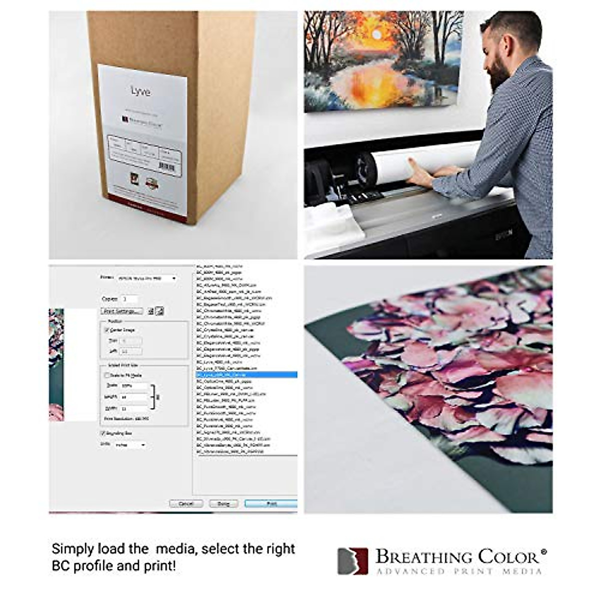 Premium Lyve Matte Canvas Paper Perfect For Use on Professional Makes and Models of Epson, Canon and HP printers preferred by Professionals. 19 mil textured Canvas offered in a 17 inch by 10 ft roll