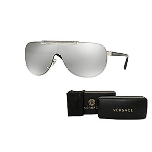 Versace VE2140 10006G 40M Silver/Light Grey Mirror Silver Pilot Sunglasses For Men For Women + BUNDLE with Designer iWear Eyewear Kit