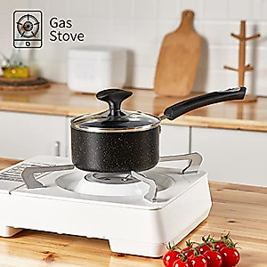 RATWIA 1 Quart Saucepan with Lid,Ultra Nonstick Sauce Pan 1Qt Small Pot with Glass Lid,Great for Home Kitchen Restaurant