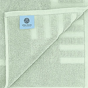 White Classic Luxury Hand Towels | 6 Pack Luxury Bath Mat | 2 Pack Bundle (Green)