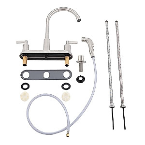 IKEBANA Brushed Nickel Kitchen Faucet 2 Handle 3 or 4 Hole Kitchen Sink Faucet with Sprayer Commercial Lead-Free 360 Swivel High Arc Stainless Steel Kitchen Faucet for Rv Laundry Farmhouse Bar Sink