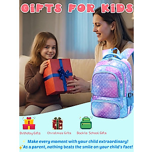 BLUEFAIRY Girls Backpack with Lunch Box Set Mermaid School Bag Set for Kids Elementary Primary School Book Bags Back to School Bookbags for Childs Lightweight Mochila para Niñas Cute Gifts Aged 4-8