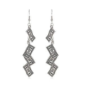 YOOE Cute 100 Dollar Bill Money Currency Dangle Earrings.Punk hiphop Paper Cash Drop Earrings.Antique Silver Gold For Women Jewelry (Silver)