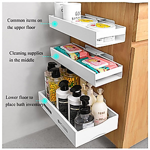 LEAYAN Under Sink Storage Cabinet Organizer Drawer, Storage Bathroom Cabinet Organizer Under Kitchen Sink Organizer for Easy Access Under Sink Rack Shelf, White 35x20x7.5cm