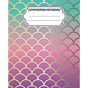 Composition Notebook: Mermaid Scales Pastels Gold Glitter Back To School Notebook For Girls And Boys