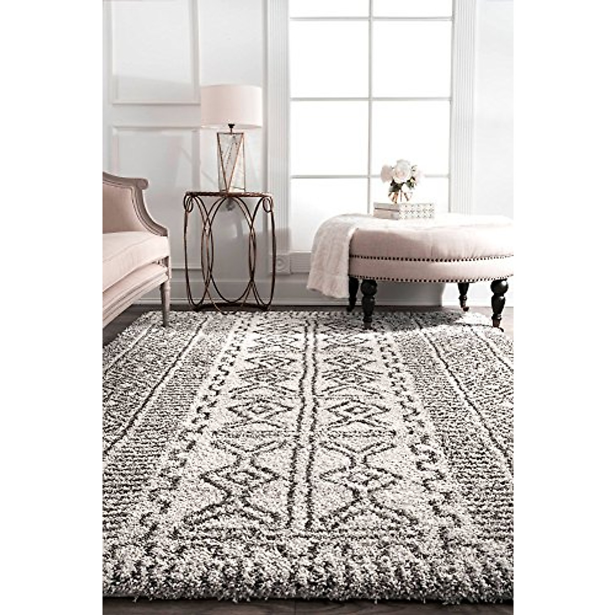 nuLOOM Hurley Tribal Shag Area Rug, 6' 7" x 9', Ivory