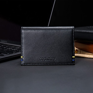 Cockatoo Business Card Case Holder for Men & Women, Genuine Leather Vertical Bifold RFID Front Pocket Wallets