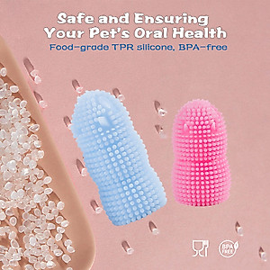 JOOEASI Dog Finger Toothbrush, 4 Pack Heavy Duty Dog Tooth Brushing Kit Soft Silicone Finger Toothbrush for Dogs, Cats (Blue and Pink) (4 Pack)