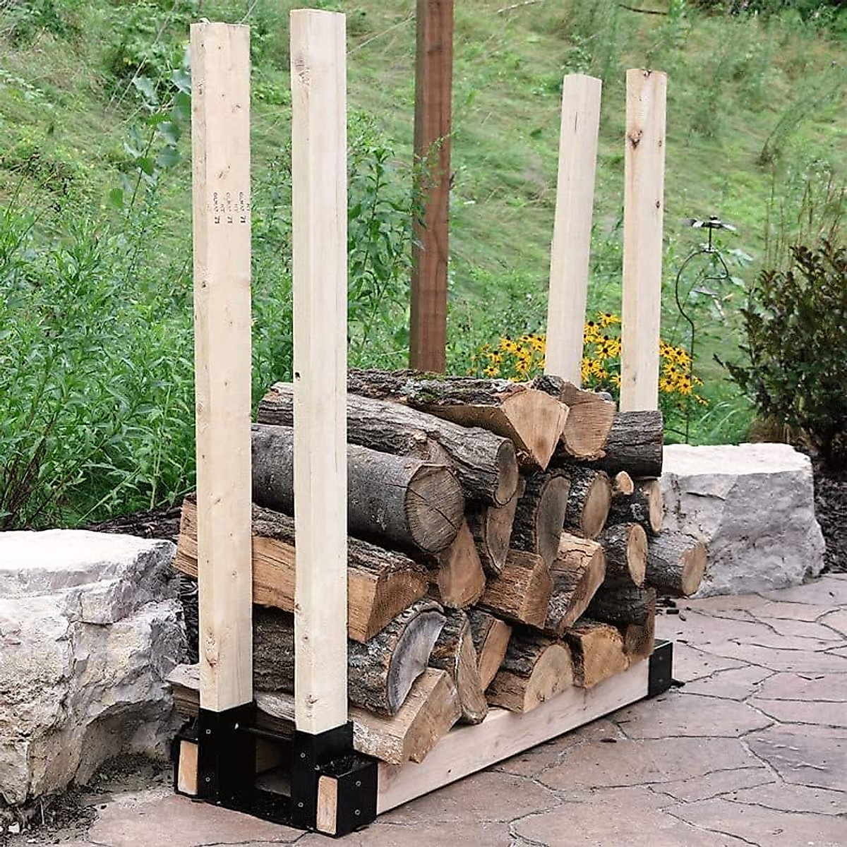 WANLISELL Firewood Log Bracket, 2 Pack Outdoor Firewood Rack Brackets Kit, Adjustable Log Rack Holder for Wood Storage