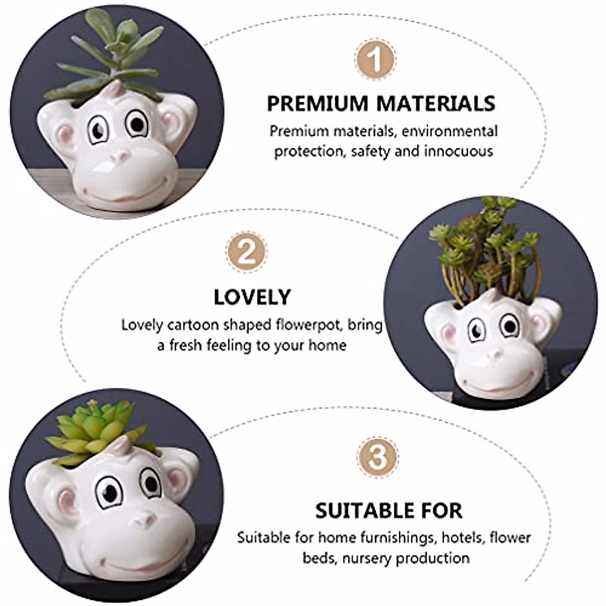 Holibanna 1Pc Cartoon Animal vase Mini Succulent pots Cute Animal Planter Succulent Planter Pot Monkey Planter Pot planters Indoor Cute Flower pots Personality White Small Flowerpot Ceramics