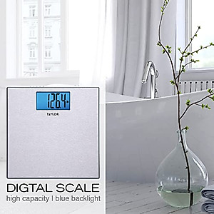 Taylor Precision Products Digital Scales for Body Weight, Highly Accurate 400 LB Capacity, Unique Blue LCD, Auto on and Off Scale, 11.8 x 11.8 Inches, Stainless Steel